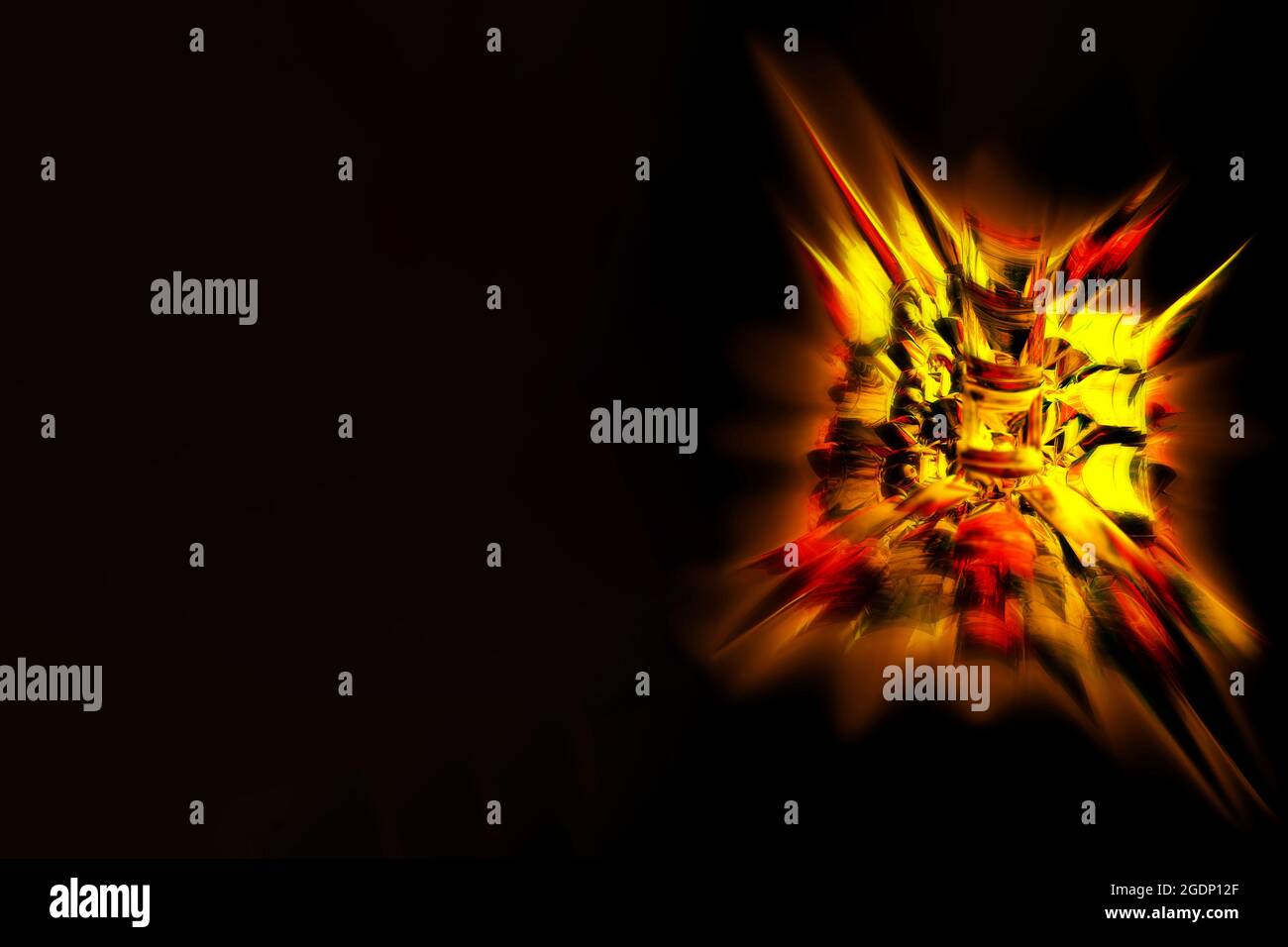 Powerful explosion, sharp-edged fire crystal, unique 3d image. shallow ...