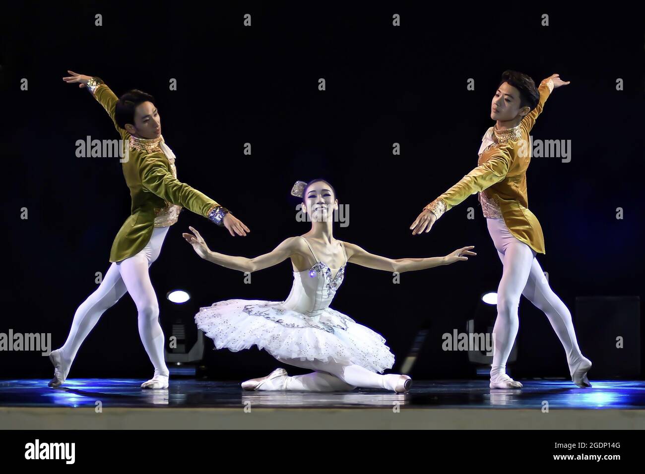 BUSAN, KOREA, SOUTH - Jun 26, 2019: Three ballet dancers performing on ...