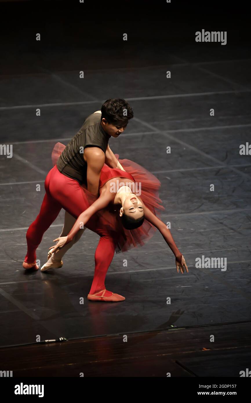 BUSAN, KOREA, SOUTH - Jun 26, 2019: Two ballet dancers performing on ...