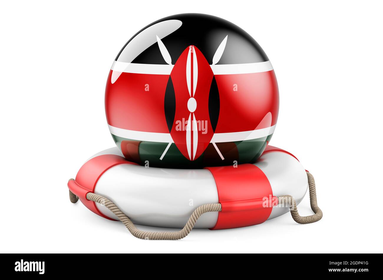 Lifebelt with Kenyan flag. Safe, help and protect of Kenya concept. 3D ...