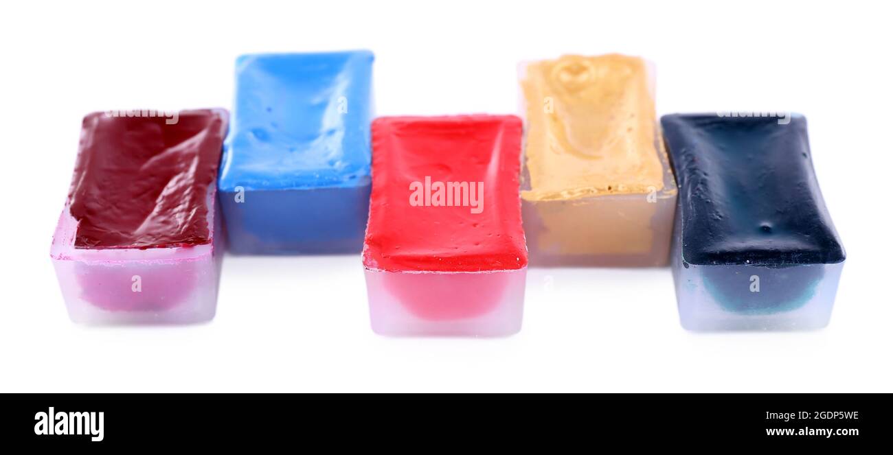 Watercolor paint cubes isolated on white Stock Photo - Alamy