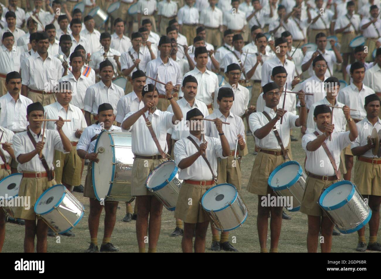 Activists of Rashtriya Swayamsevak Sangh (RSS), perform during a drill ...