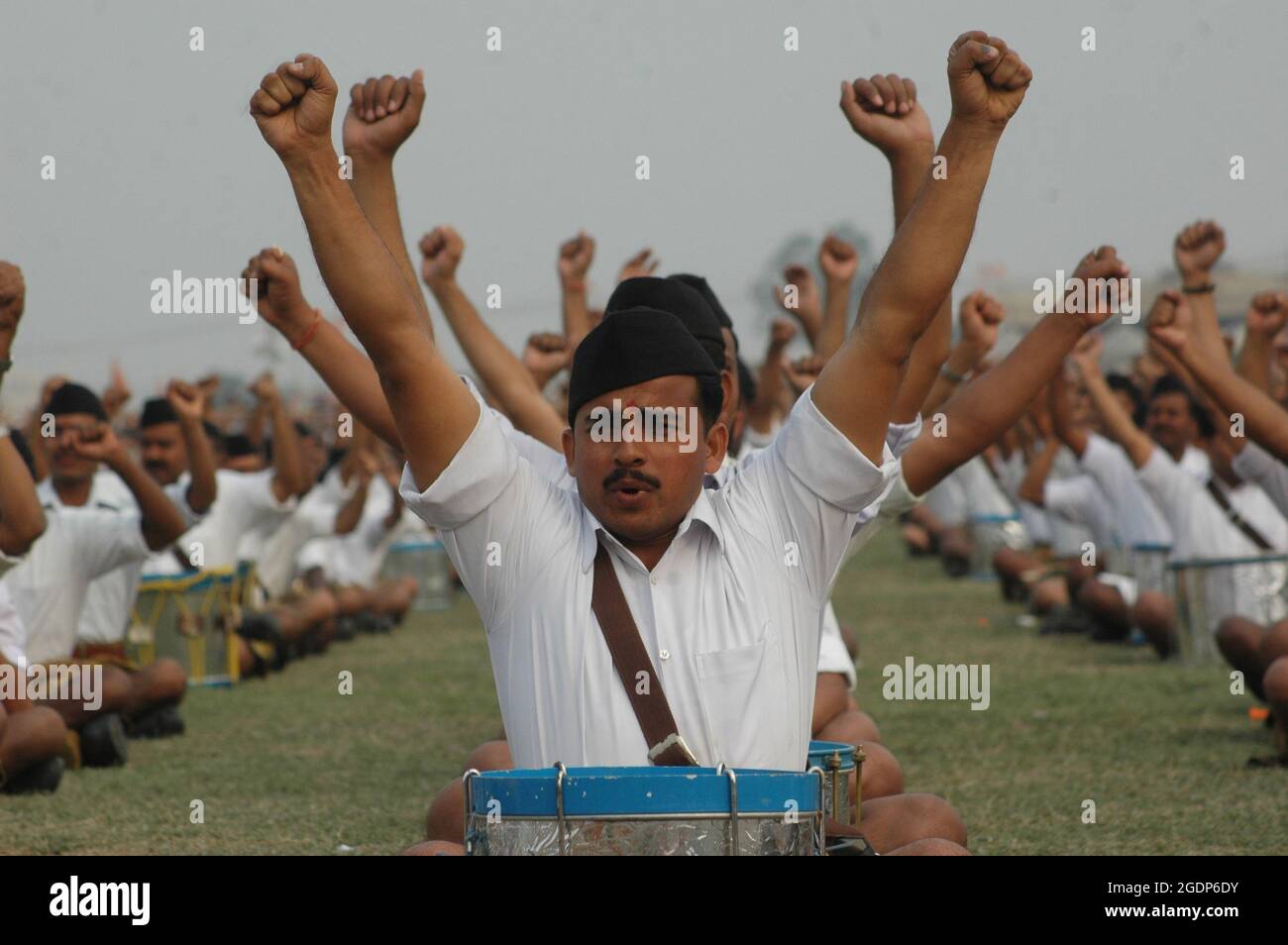 Activists of Rashtriya Swayamsevak Sangh (RSS), perform during a drill ...