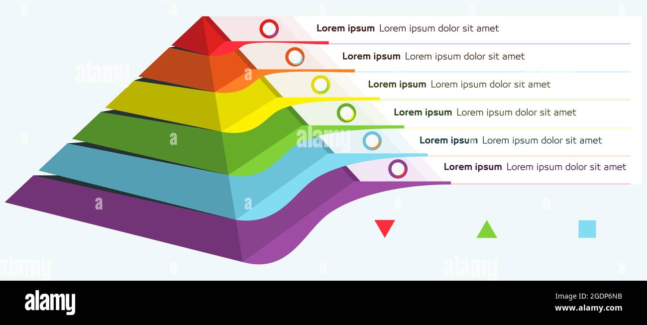 Pyramid chart infograph. Pyramidal stages graph elements.6 colorful ...