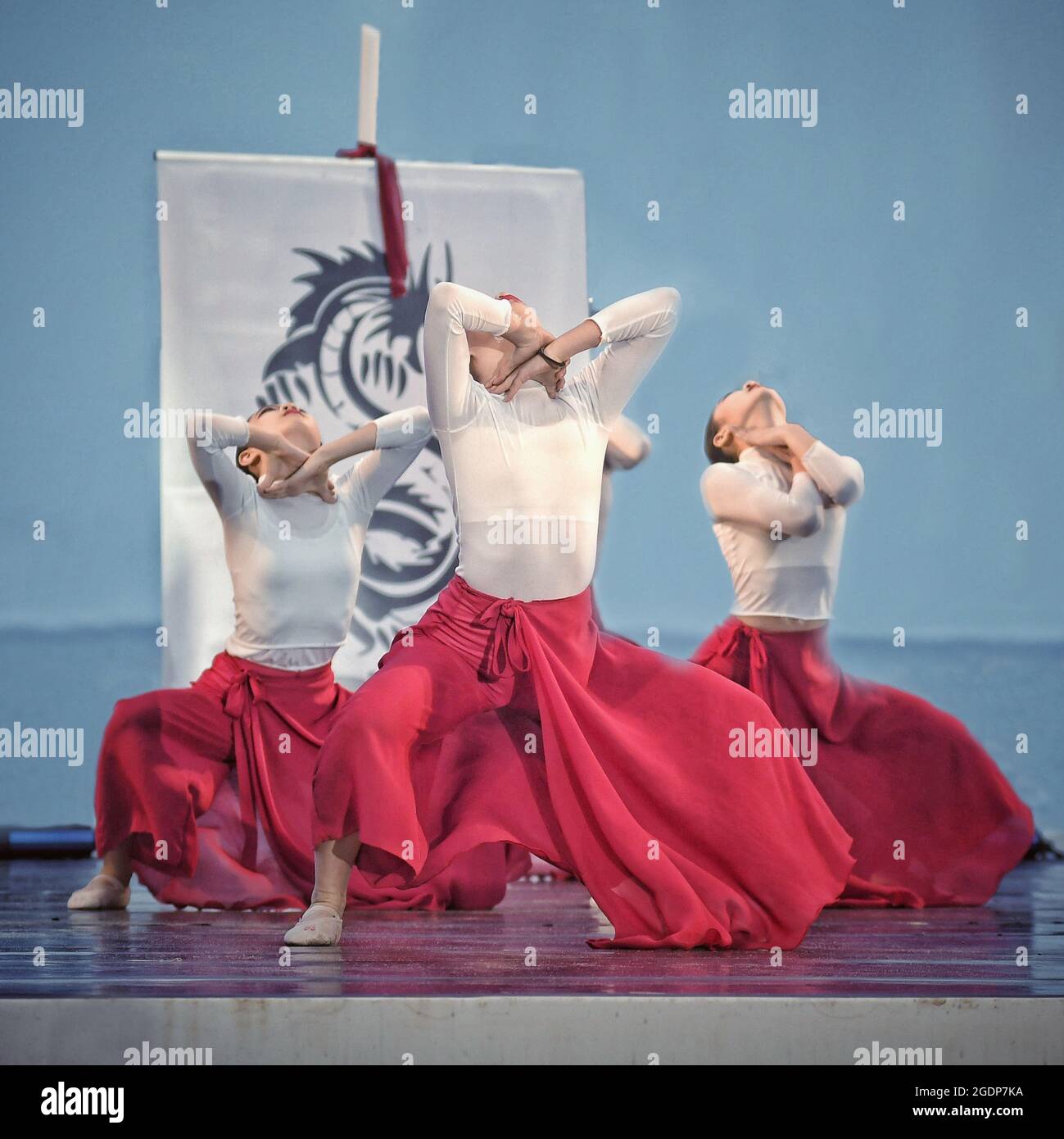 BUSAN, KOREA, SOUTH - Jun 26, 2019: A trio of dancers in costumes ...