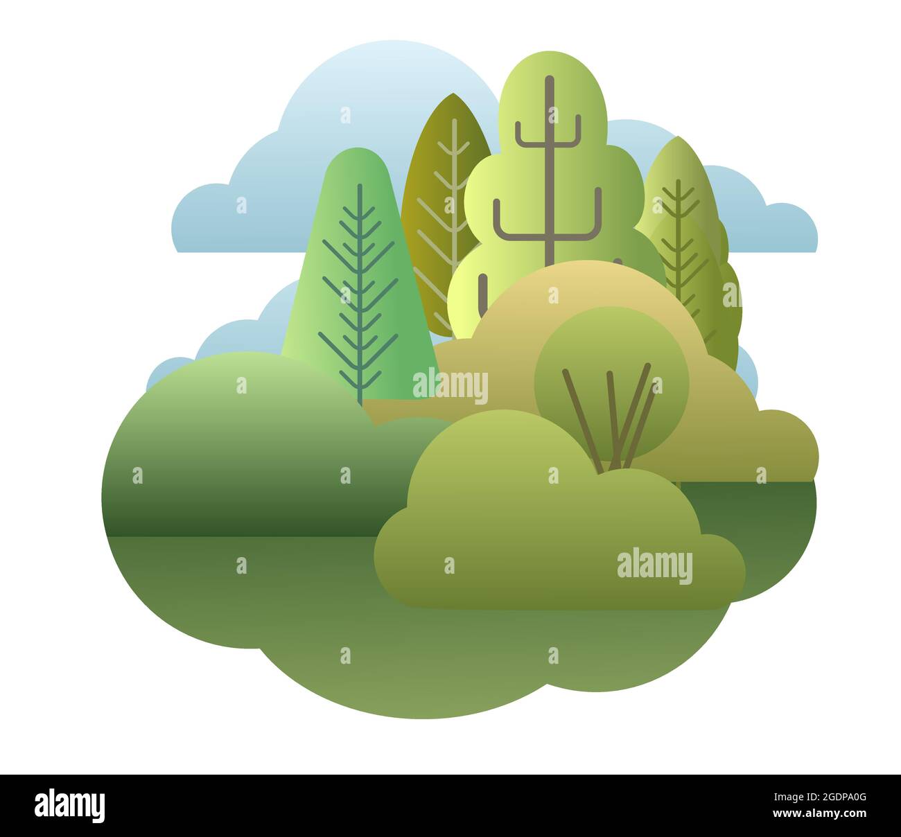 Forest landscape. Flat style symbolic illustration. Summer forest with ...
