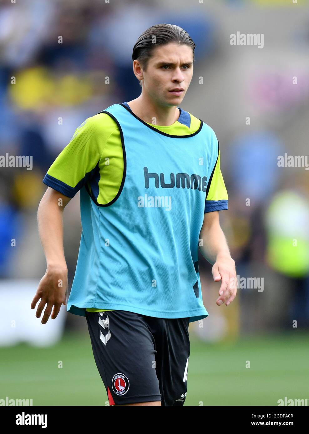 Charlton Athletic's George Dobson warming up before the Sky Bet League ...