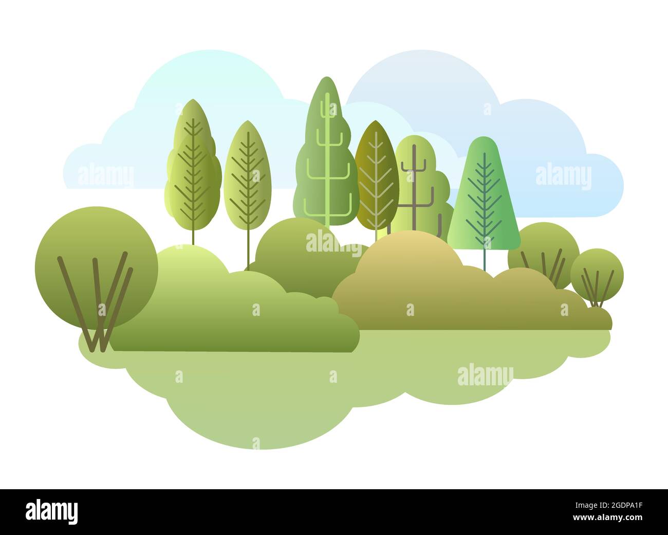 Forest landscape. Flat style symbolic illustration. Summer forest with ...