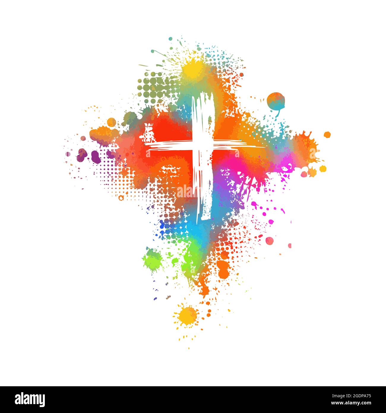 Multi-colored cross. Cross made of rainbow blots. Happy easter. Vector ...