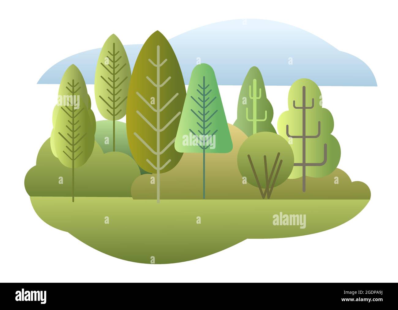 Forest landscape. Flat style symbolic illustration. Summer forest with ...