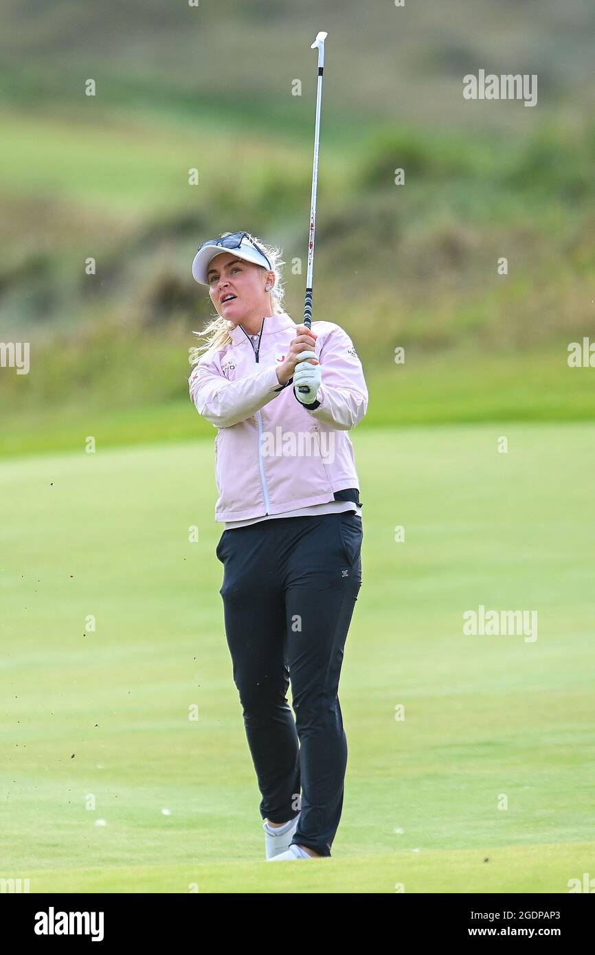 Charley Hull plays her second shot on the 17th hole during day three of the Trust Golf Women's ...