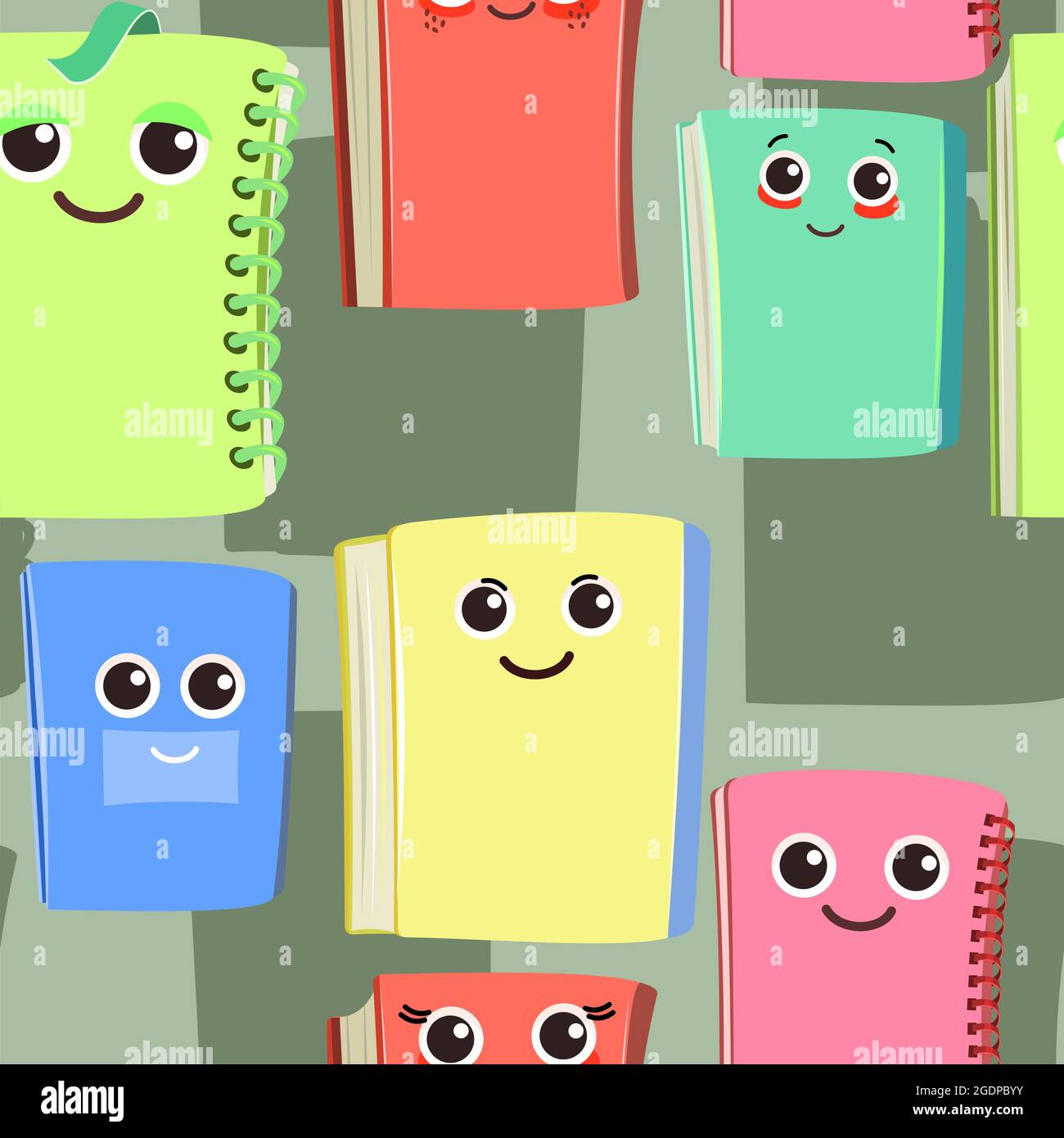 Books, notebooks and notepads. Cheerful cute cartoon character ...