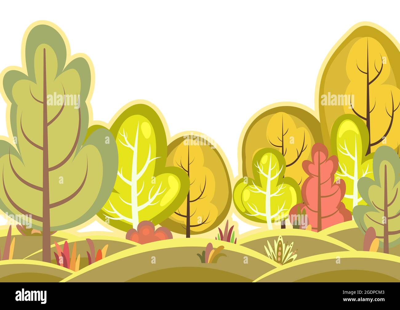 Flat autumn forest. landscape with trees. Illustration in a simple ...