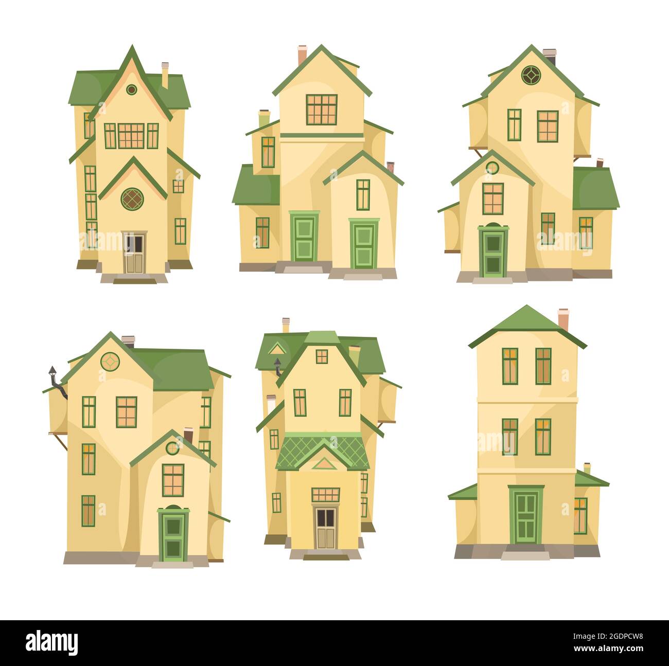 Cartoon yellow house. Set. A beautiful, cozy country house in a ...