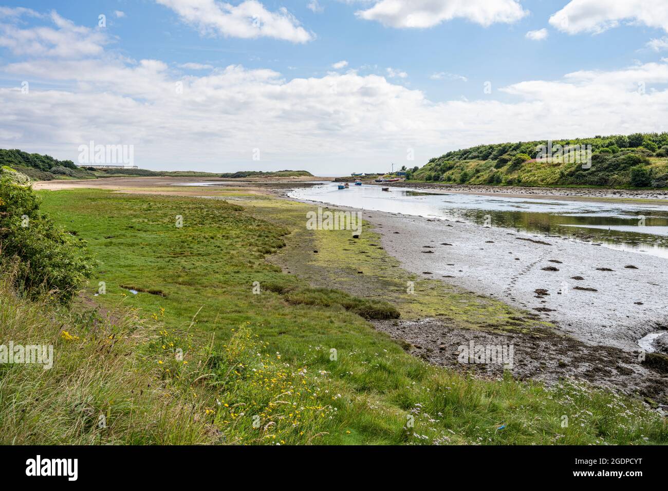 Mouth of the River Wansbeck in Northumberland, showing Sandy Bay and ...