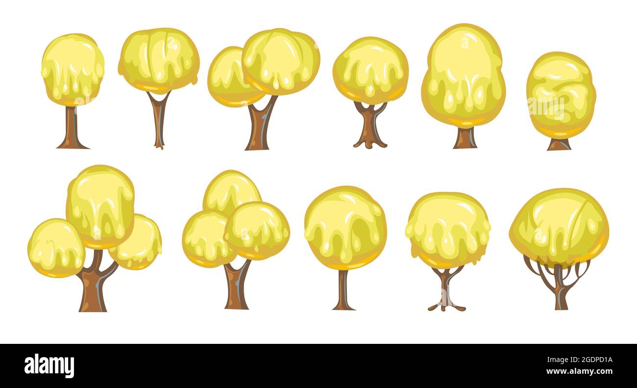Set of fabulous sweet trees. For landscapes with yellow caramel, ice ...