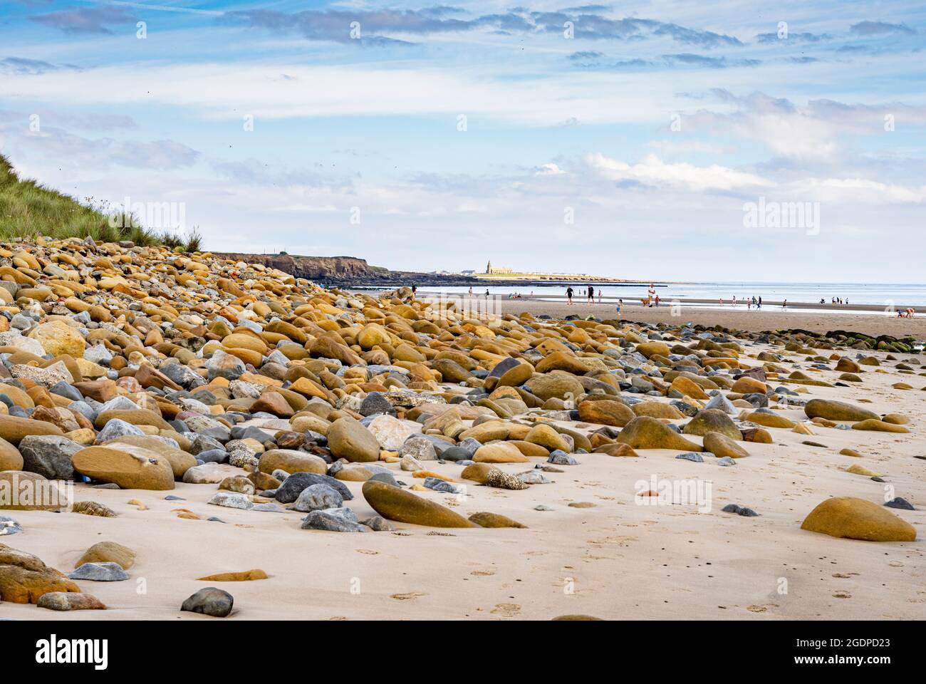 Looking north from the mouth of the River Wansbeck in Norhumberland ...