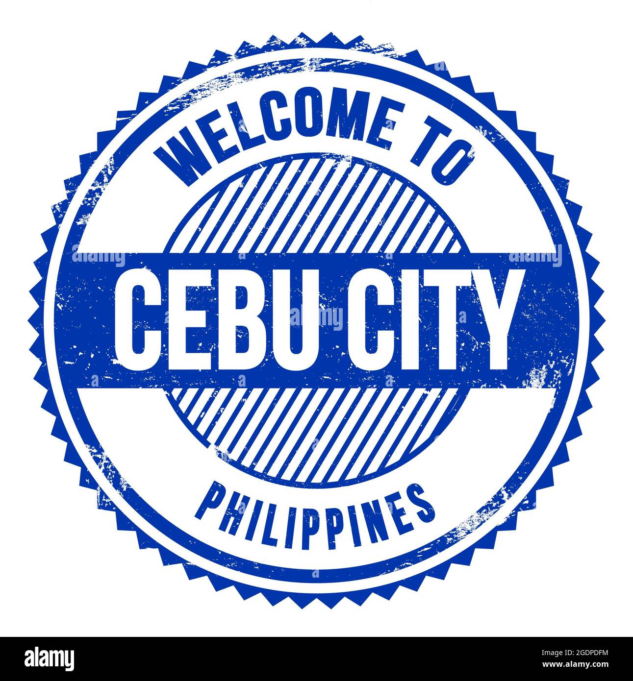 WELCOME TO CEBU CITY - PHILIPPINES, words written on blue zig zag stamp ...