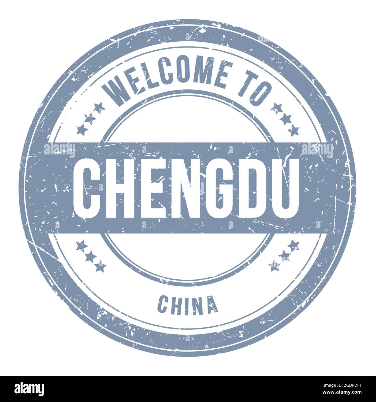 WELCOME TO CHENGDU - CHINA, words written on gray round coin stamp ...