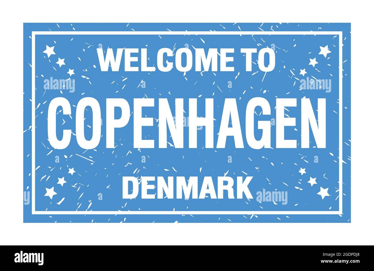 WELCOME TO COPENHAGEN - DENMARK, words written on blue rectangle flag ...