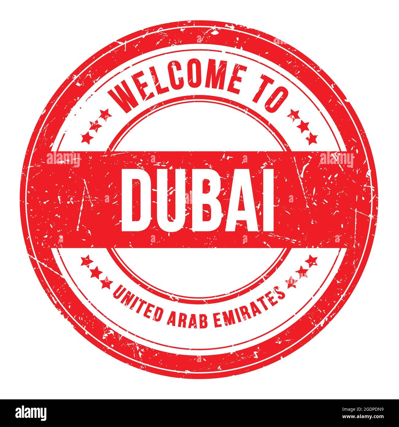 WELCOME TO DUBAI - UNITED ARAB EMIRATES, words written on red round ...