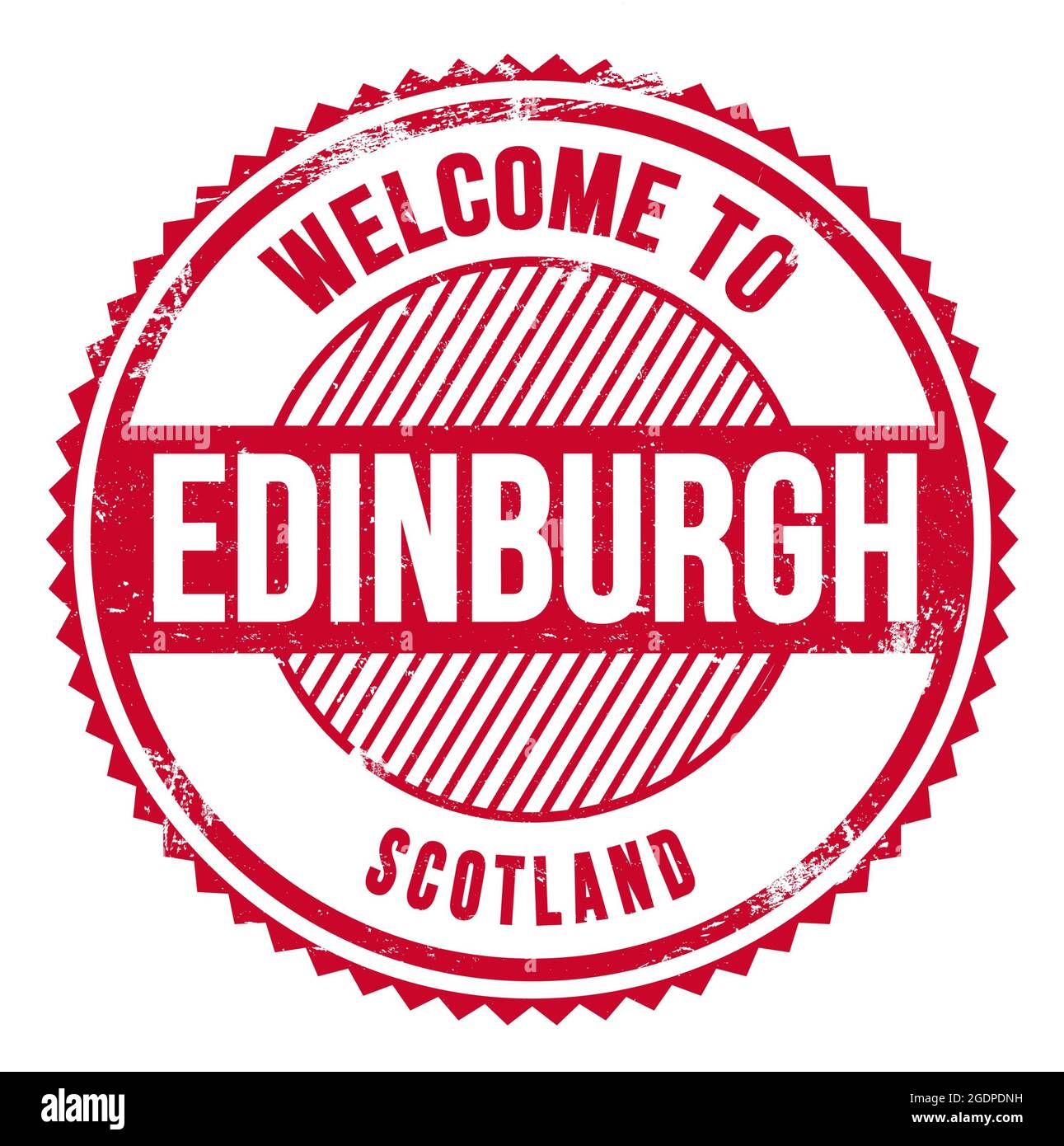 WELCOME TO EDINBURGH - SCOTLAND, words written on red zig zag stamp ...