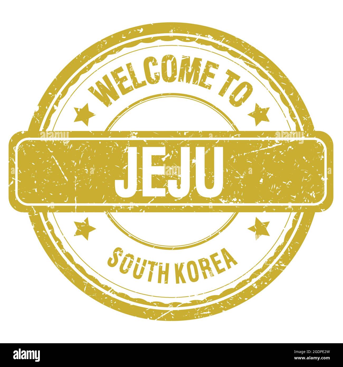 WELCOME TO JEJU - SOUTH KOREA, words written on yellow grungy stamp ...