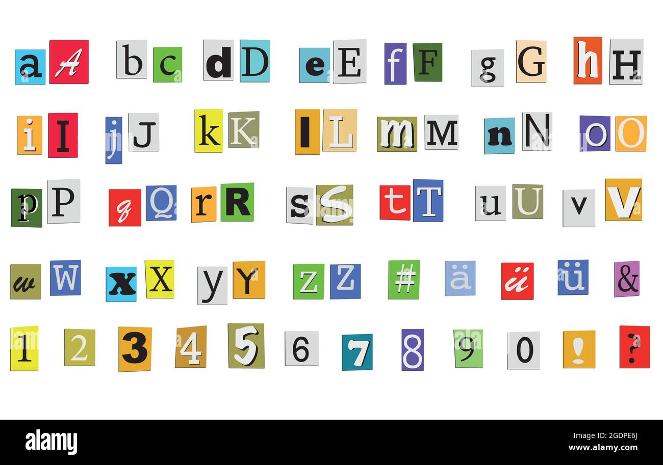 letters and numbers set, colorful alphabet newspaper cutout Stock Photo ...