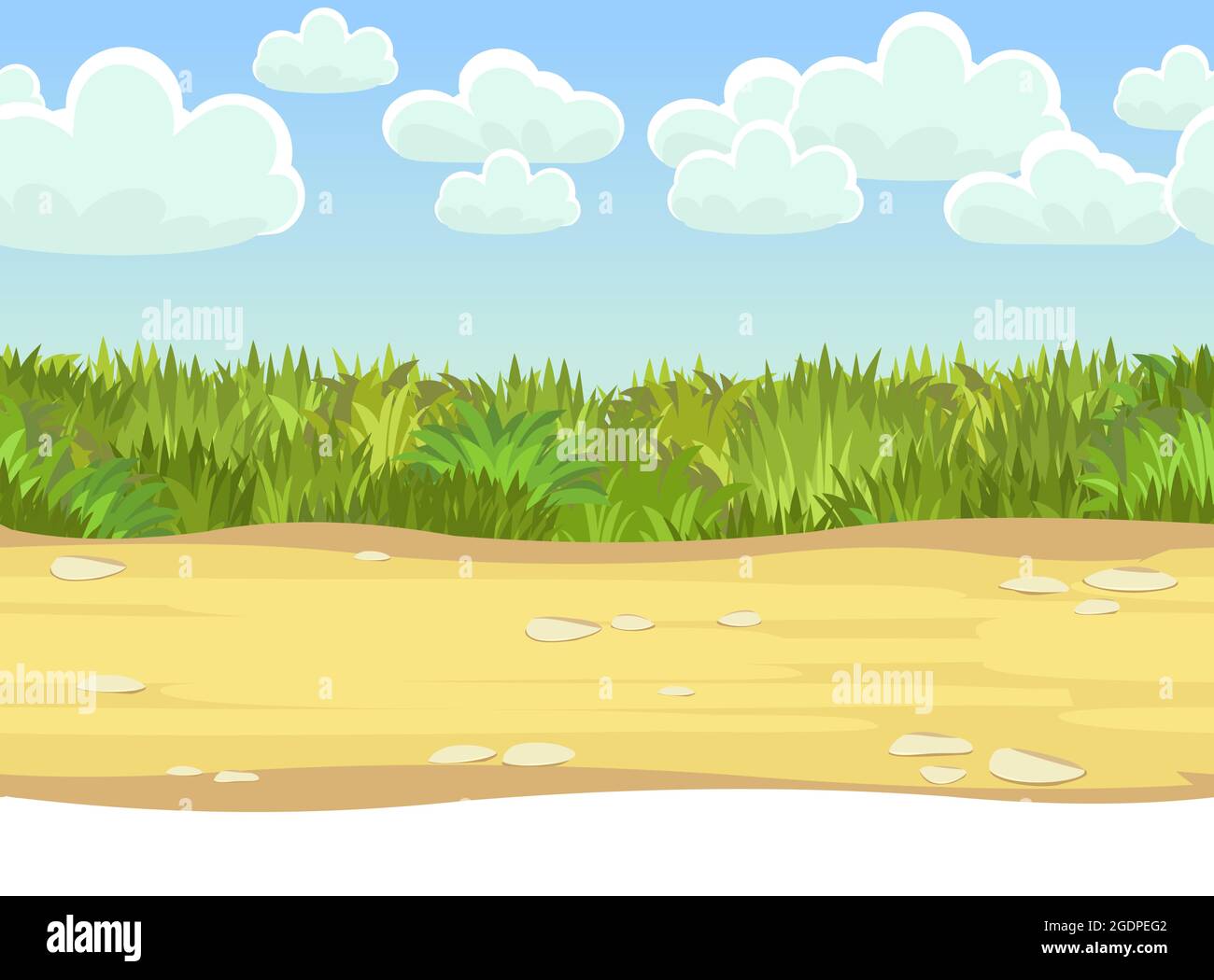 Seamless sandy road. Horizontal border composition. Summer meadow ...