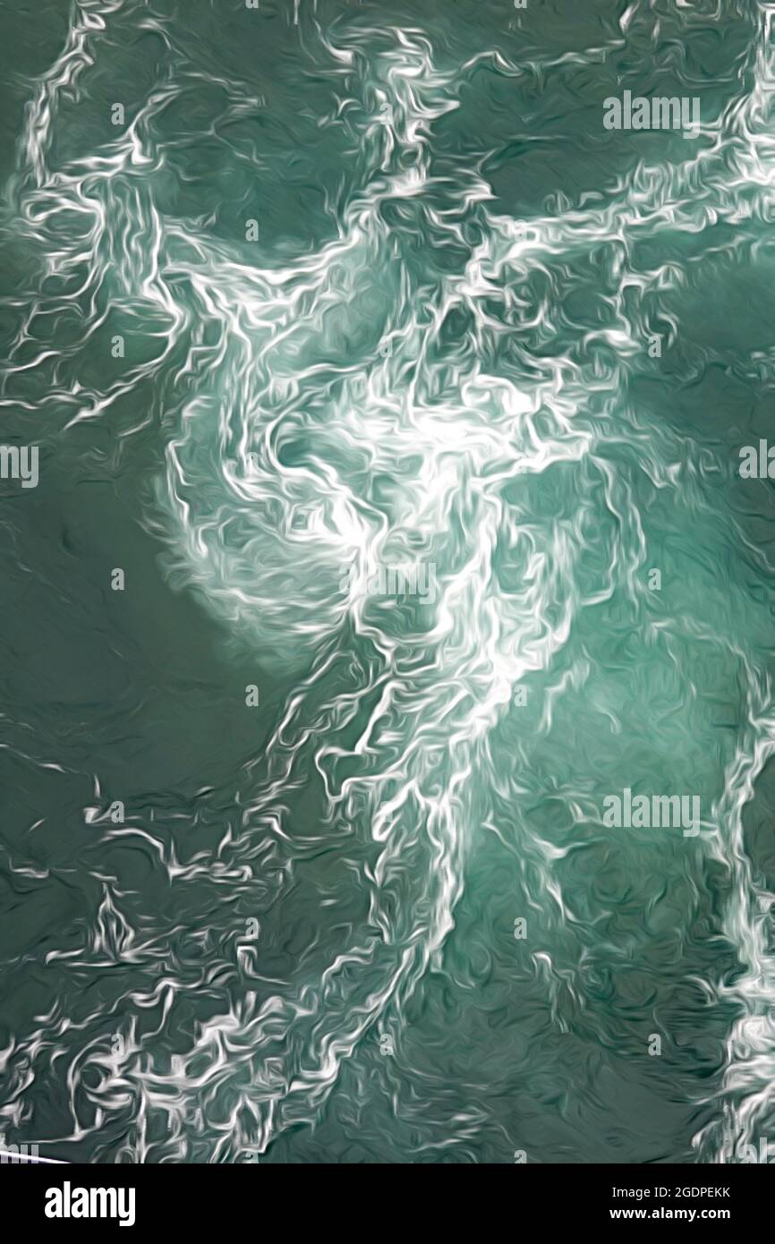 An illustration of the churning green water of a cruise ship wake on ...