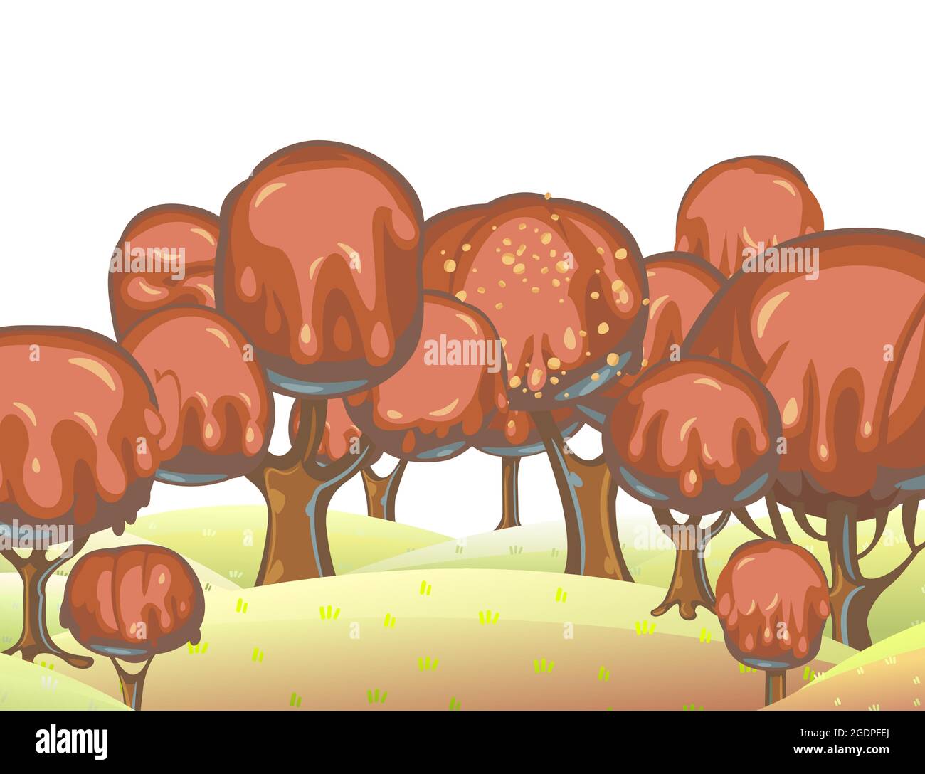 Chocolate trees landscape. Fairy tale garden. Summer fantasy scene ...