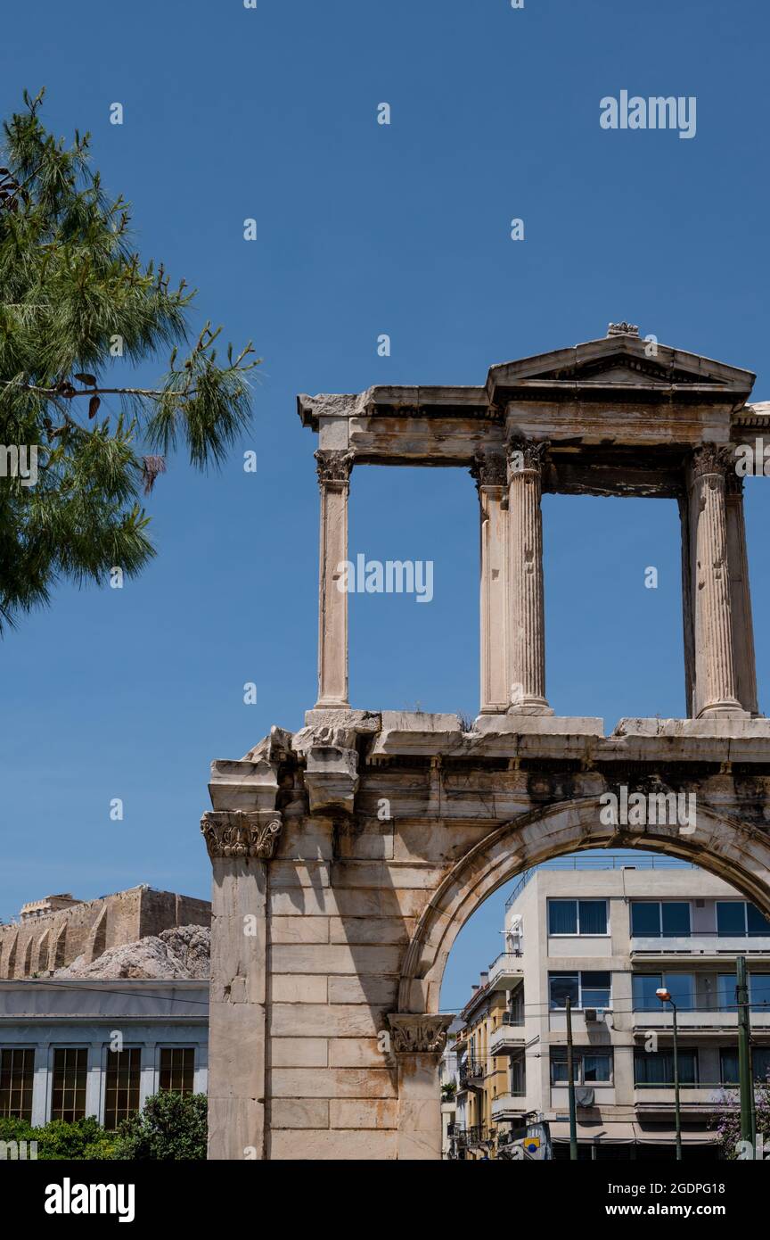 The Arch of Hadrian. Hadrian's Gate. Roman triumphal arch in Athens ...