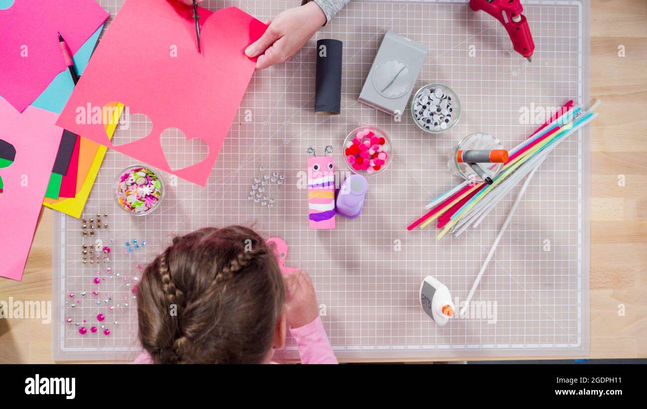 Flat lay. Kids papercraft. Making paper bugs out of the empty toilet ...