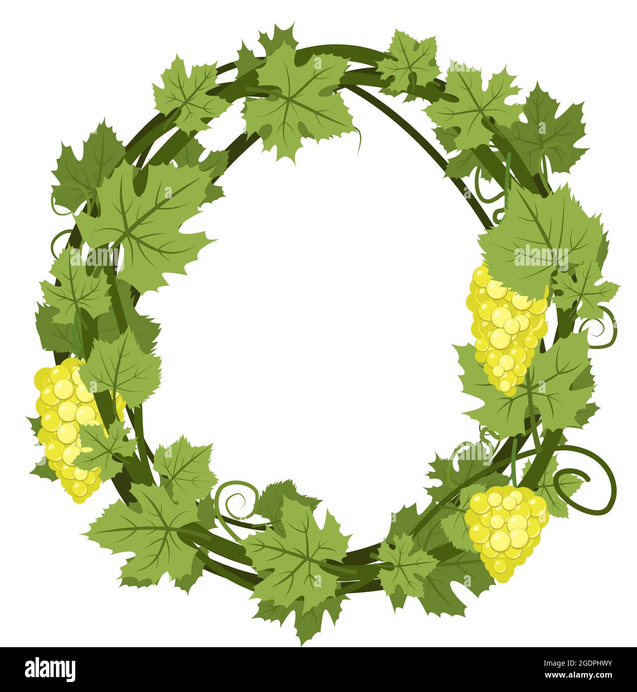 Round Frame. Vine with foliage and bunches of grapes. Viticulture and ...