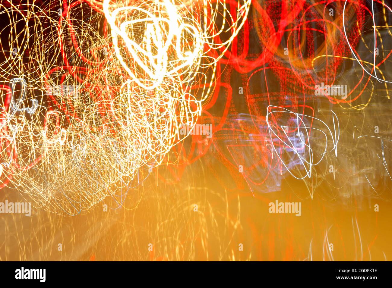 Abstract background with blurred city night lights, electronic numbers ...