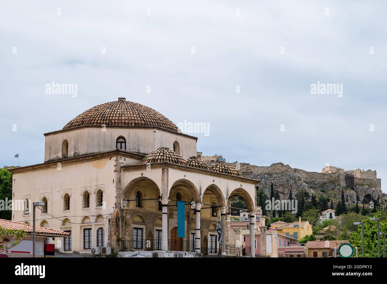 Tzisdarakis Mosque on Monastiraki square in Athens, Greece. Cloudy day ...