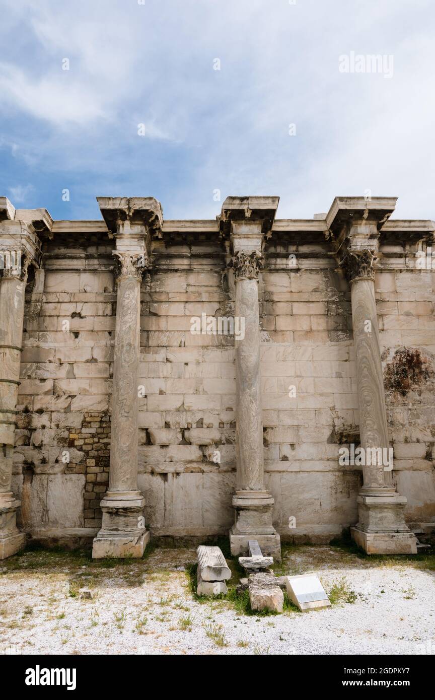 Hadrian's Library in Athens, Greece. View of wall and columns. Cloudy ...
