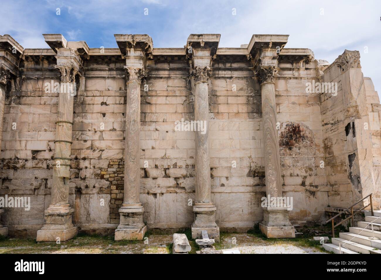 Hadrian's Library in Athens, Greece. View of wall and columns. Cloudy ...