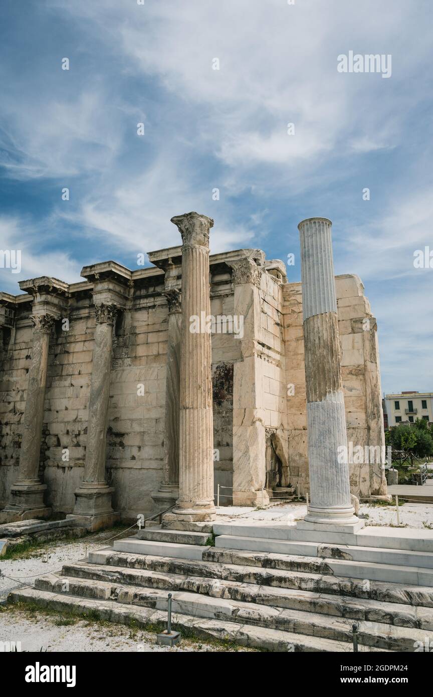 Hadrian's Library in Athens, Greece. View of wall and columns. Cloudy ...