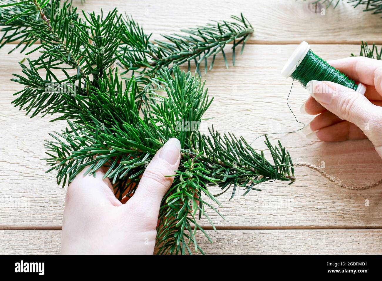 Florist at work: How to make fir garland using jute string and wire ...