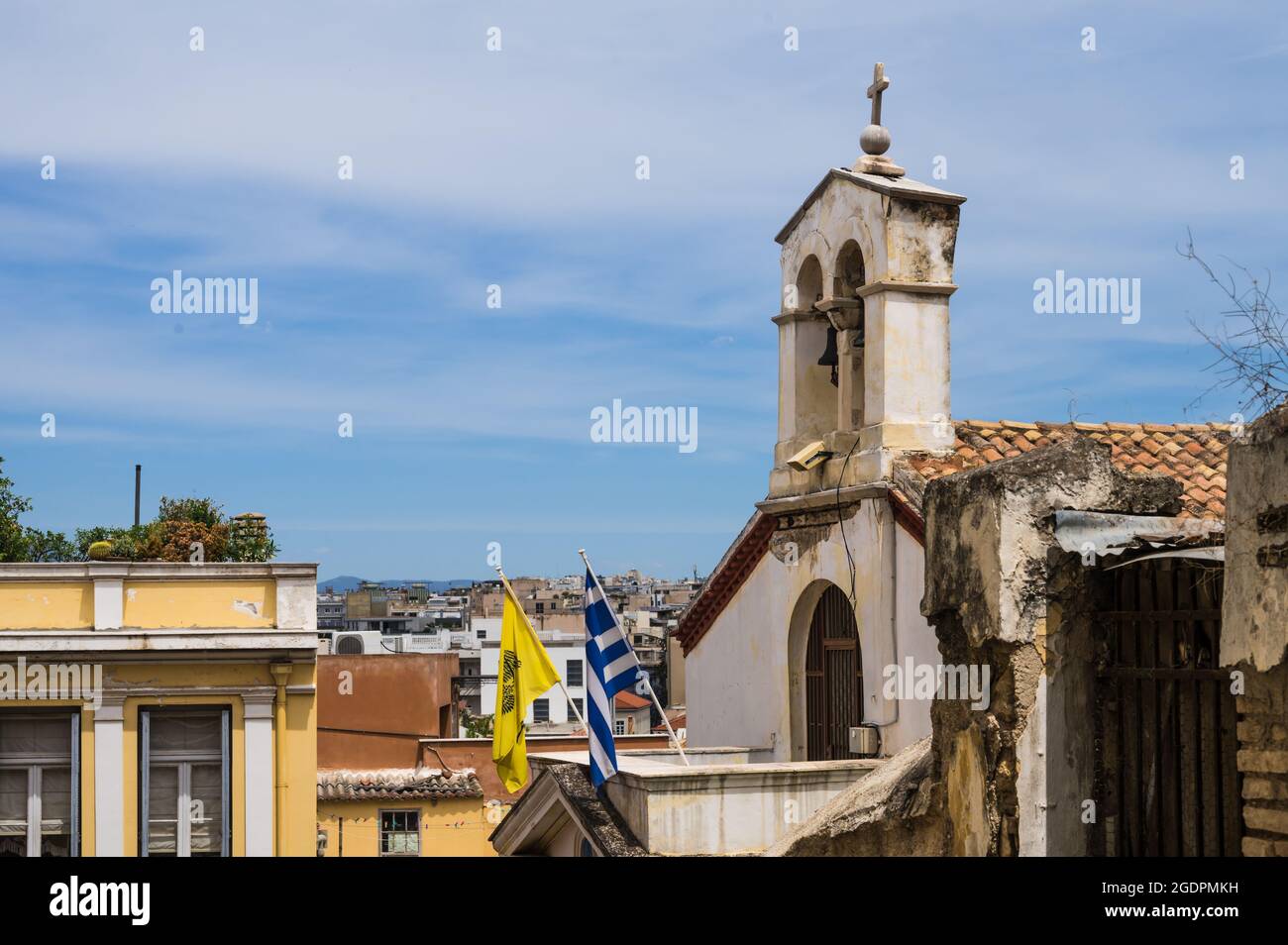 Scenic cityscape of the district of Plaka in Athens, Greece. Small ...