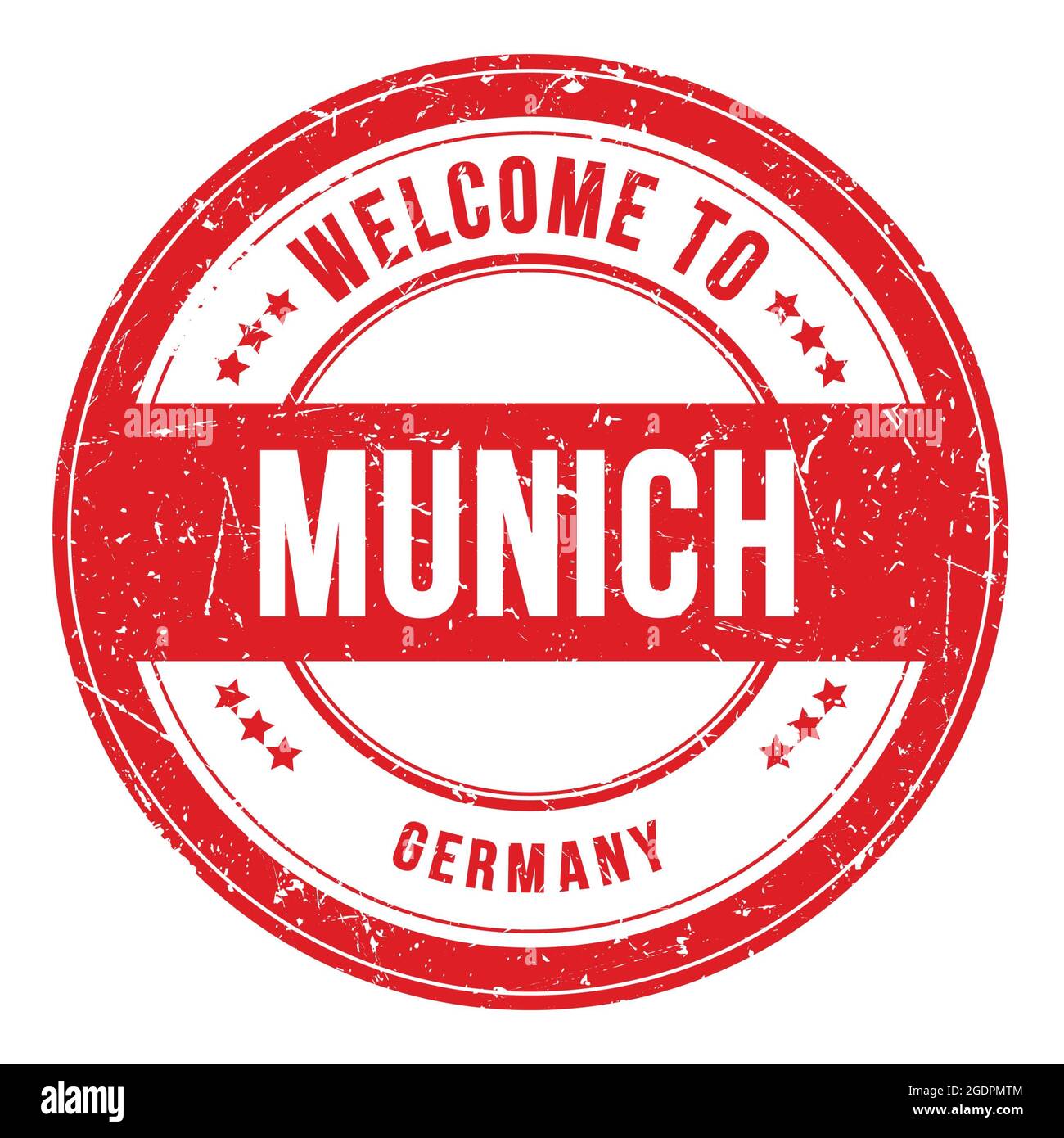 WELCOME TO MUNICH - GERMANY, words written on red round coin stamp ...