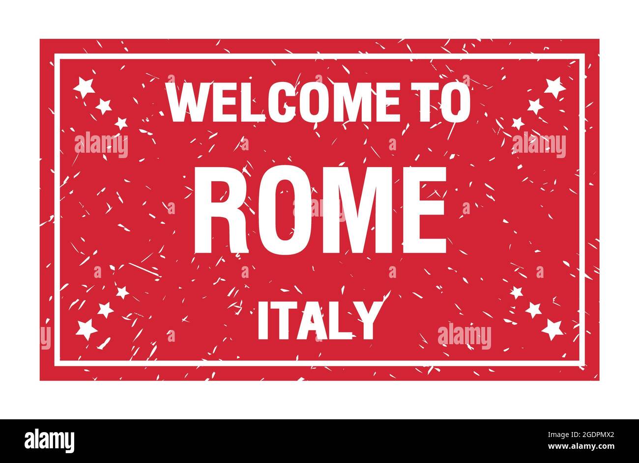 WELCOME TO ROME - ITALY, words written on red rectangle flag stamp ...