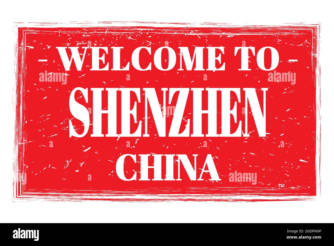 WELCOME TO SHENZHEN - CHINA, words written on red rectangle post stamp ...