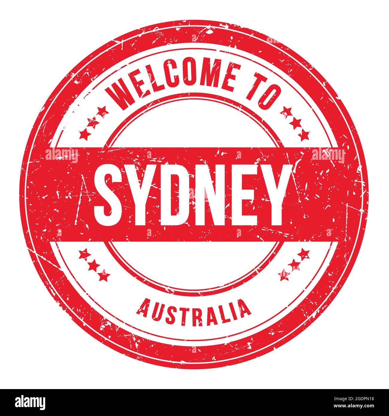 WELCOME TO SYDNEY - AUSTRALIA, words written on red round coin stamp ...
