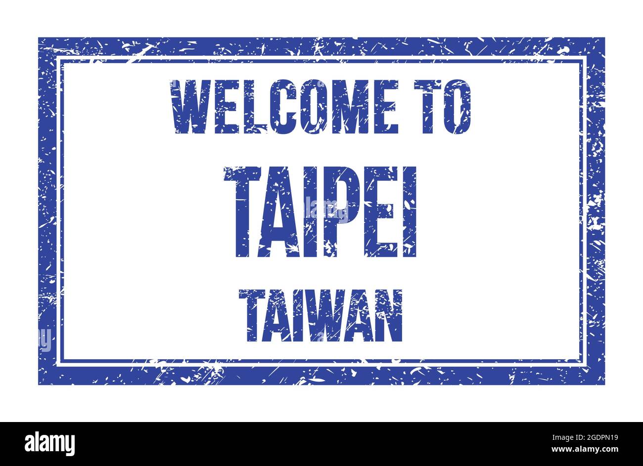 WELCOME TO TAIPEI - TAIWAN, words written on blue rectangle post stamp ...