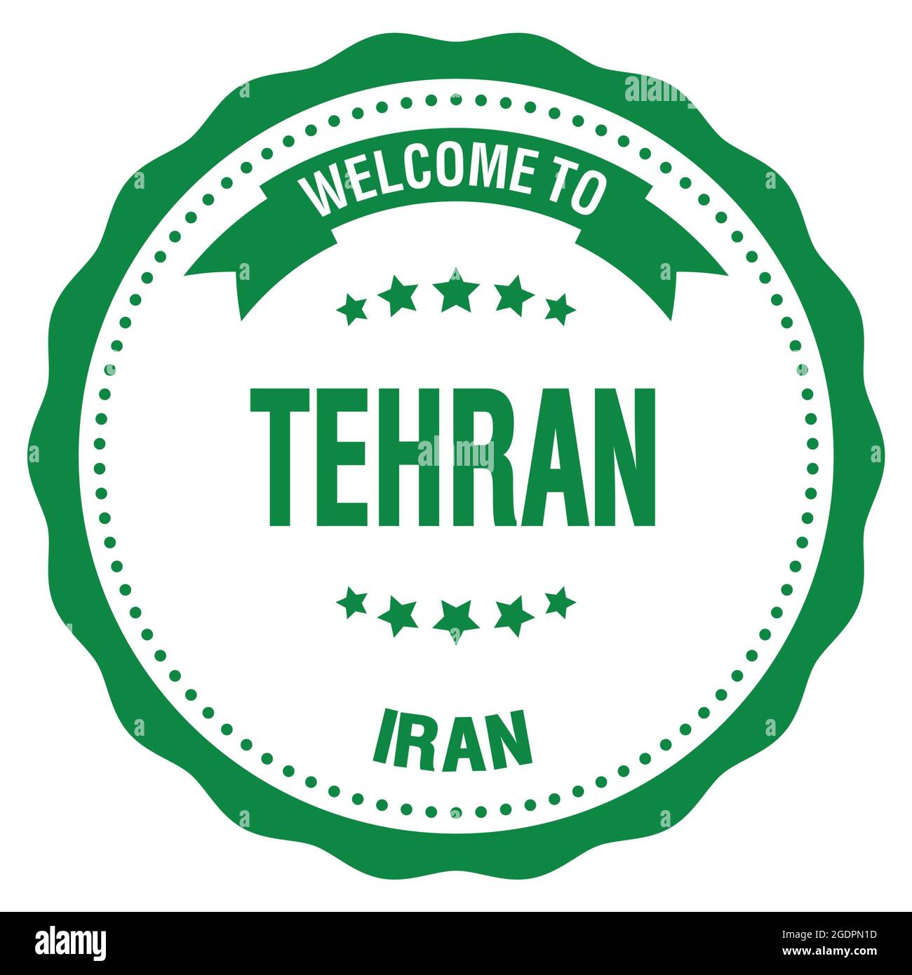 WELCOME TO TEHRAN - IRAN, words written on green round badge stamp ...