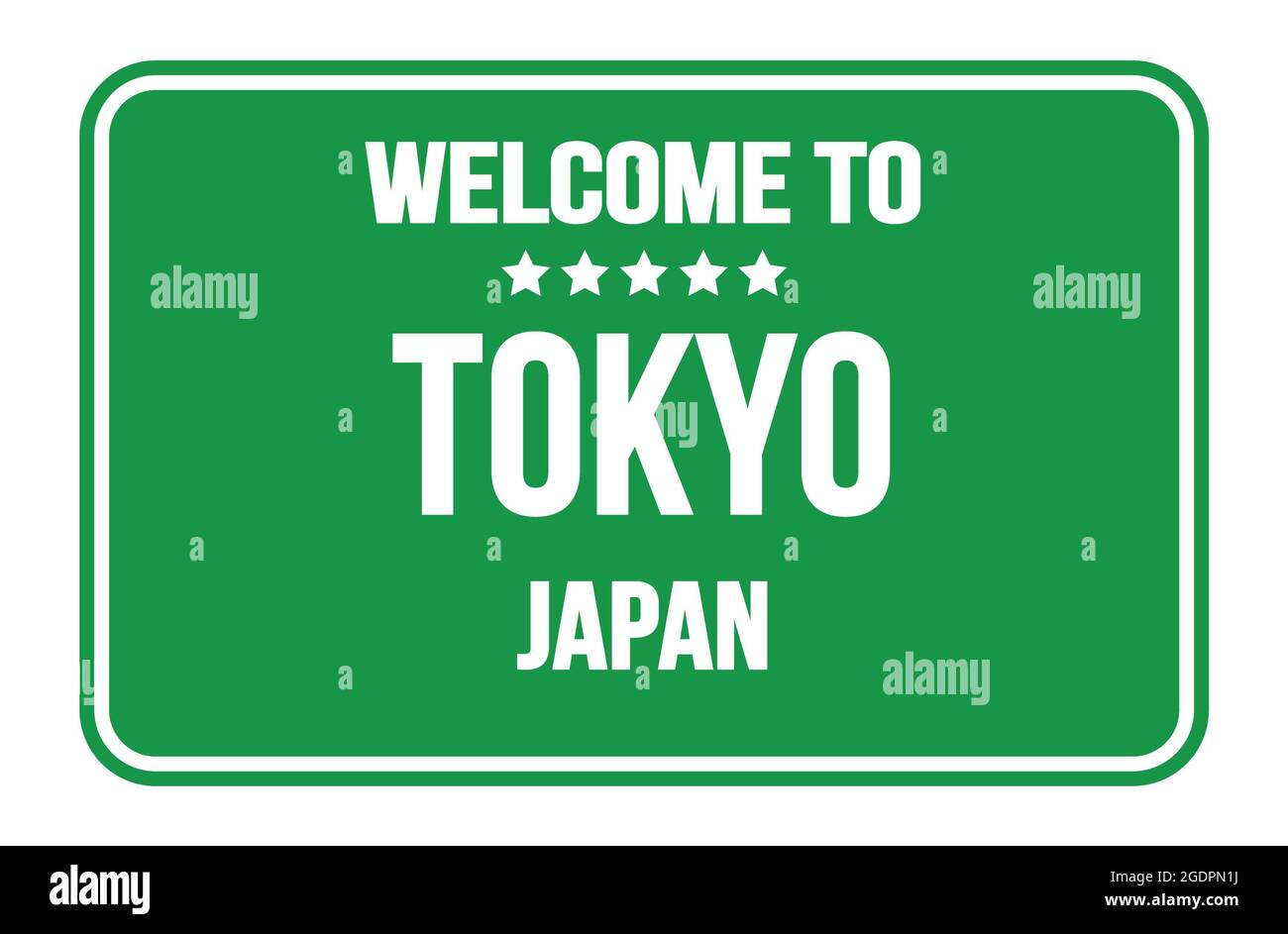 WELCOME TO TOKYO - JAPAN, on green rectangle street sign stamp Stock ...