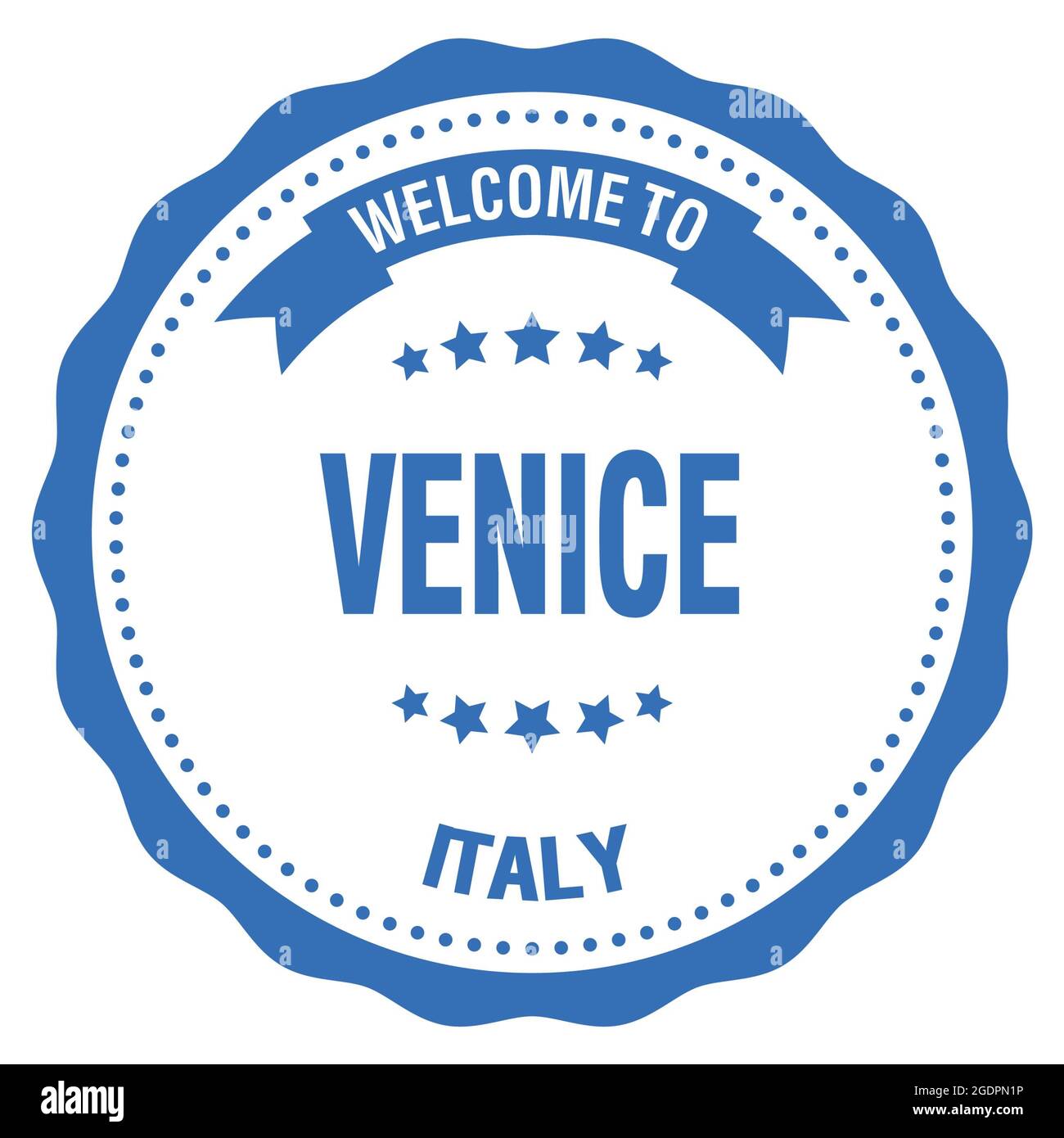 WELCOME TO VENICE - ITALY, words written on blue round badge stamp ...