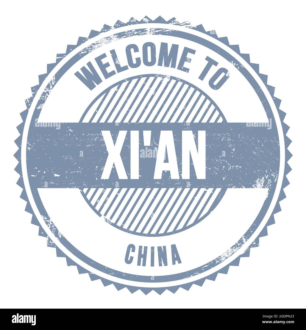 WELCOME TO XI'AN - CHINA, words written on gray zig zag stamp Stock ...